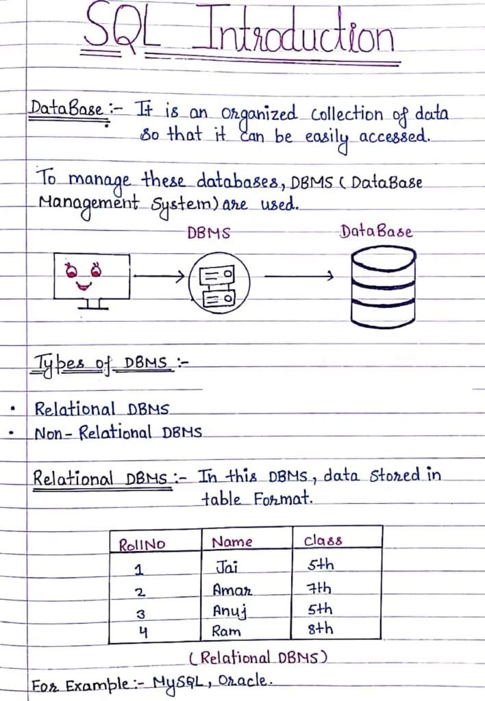 SQL Handwritten Notes PDF Download - StudentHouse