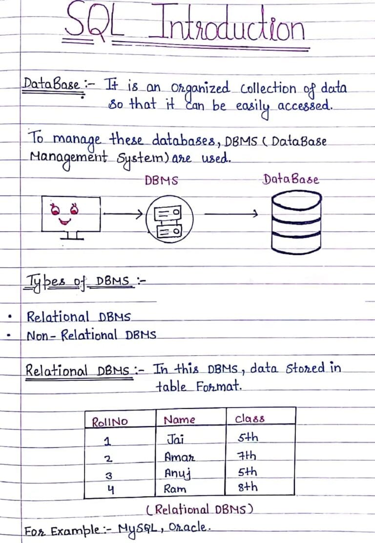 SQL Handwritten Notes PDF Download - StudentHouse